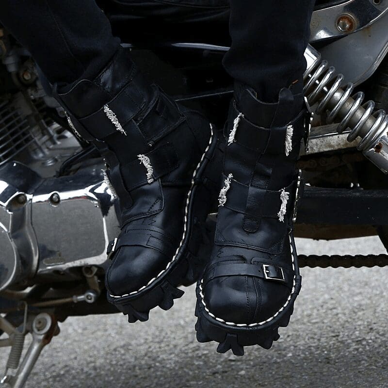 Bottes de moto vintage avec tête de mort | Boutique motard